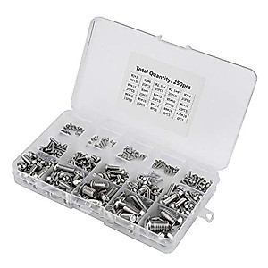 250Pcs M2-M10 Machine Screws Stainless Steel Hex Socket Round Pan Head Screws for Laptop/Keyboard/Phone/PC Fastener Repair Tool SCRW-228778