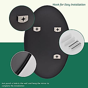 COFENY Oval Mirror, 20"x28" Black Bathroom Mirror with Metal Frame, Wall Mount Mirrors Decor Modern Hanging Mirror for Bedroom Living Room、Entryway