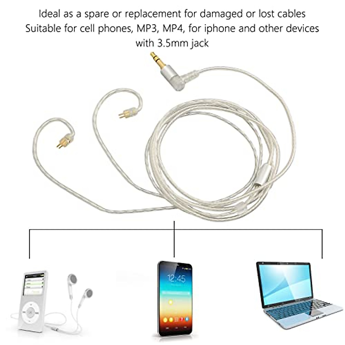 Replacement Audio Cable Extension Cord for for 1964 UE3X UE18 W4R UM3X, for KZ AS10 ZST ZS3, for Revonext QT2 QT3, for RX8 BQEYZ KC2 KB1, Headphone Upgrade Cable