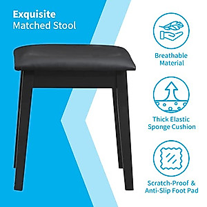 Mjkone Vanity Set with Foldable LED Lighted Mirror, Makeup Vanity Organizer with 4 Storage Drawers, Dressing Desk with Cushioned Stool, Makeup Dresser for Bedroom/Living Room (Retro Brown)