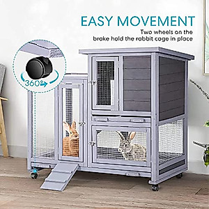 OCOSOLO Rabbit Hutch, Rabbit Cage with Run Indoor Bunny Hutch Outdoor Rabbit House with Deeper No Leak Trays(OC-A1)