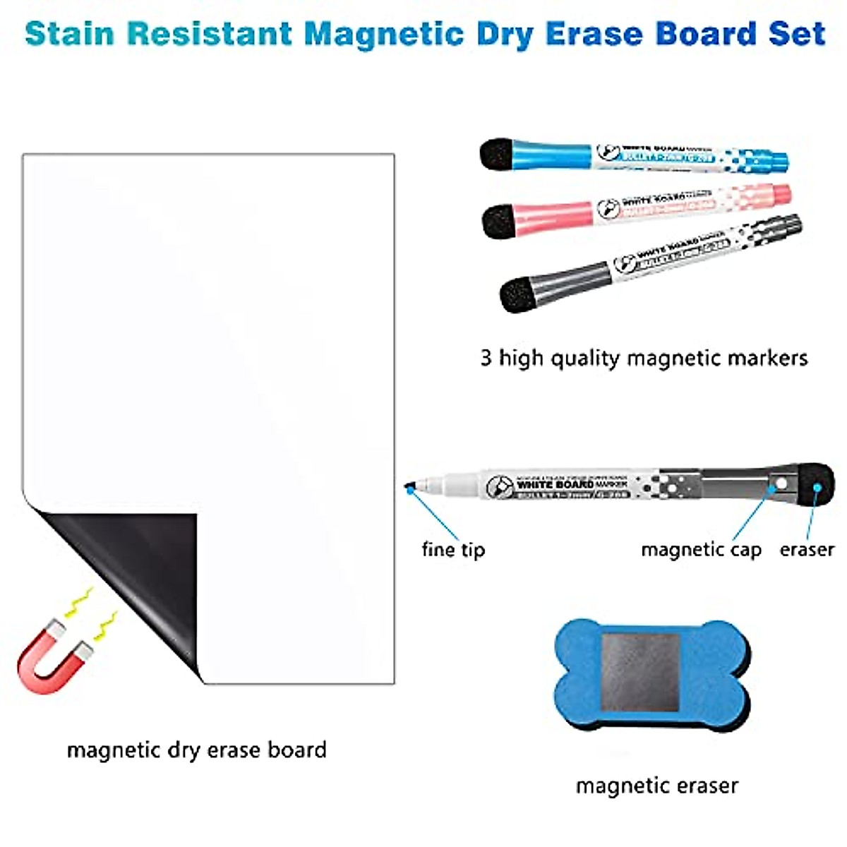 Whiteboard Magnetic Dry Erase Board Self Adhesive for Any Smooth Surface with New Stain Resistant Technology,Home Kitchen Fridge Shopping List and Office Notice Board (12” X 8”)