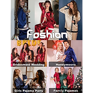 Ekouaer 2 Piece Pajama Set for Women Silk Pajama Pants Sets Long Sleeve Pjs Oversized Sleepwear,Navy Blue,L