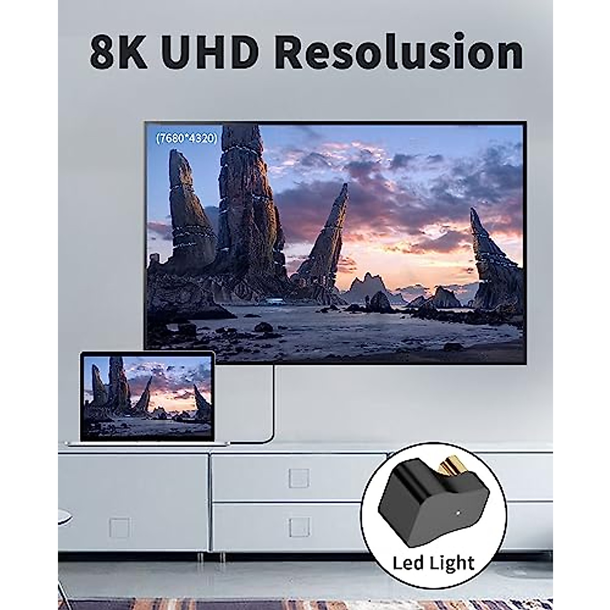 Poyiccot 8K U Shaped HDMI Adapter, 180 Degree HDMI Adapter, Up Angle HDMI 2.1 Extender Adapter 48Gbps HDMI Male to Female Extension Adapter with LED Indicator for HDTV, PS5, Laptop, 2pack