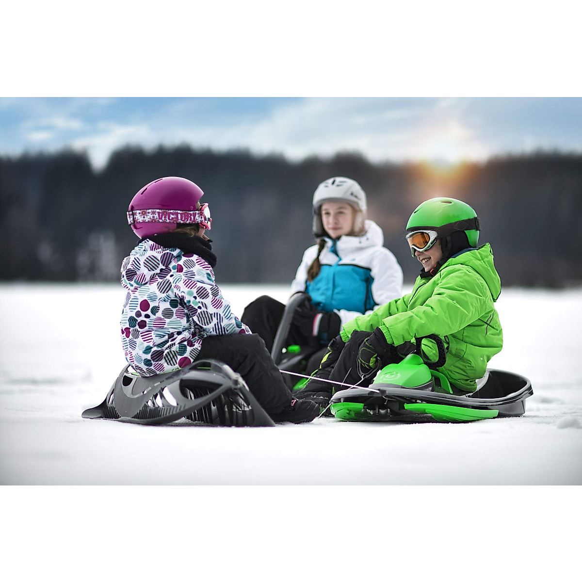 Gizmo Riders 2-Seater Ski Sled with Differential Steering System and Deep Digging Brake - Stratos Mystic Green