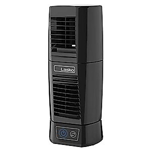 JAROFUREL Lasko T13310 Personal Oscillating Table Tower Fan – Small, Quiet, Portable, Electric Plug-In, Mini Desktop Fans for Staying Cool at Home and Office, Day and Night,Black