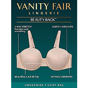 Vanity Fair Womens Full Figure Beauty Back Smoothing Bra, 4-way Stretch Fabric, Lightly Lined Cups Up To H Bra, Underwire - White, 40D US