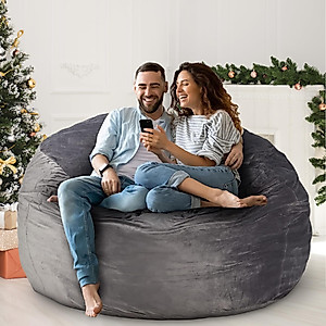 HABUTWAY Bean Bag Chair: Giant 5' Memory Foam Furniture Bean Bag Chair with Microfiber Cover - 5Ft,Silver Grey