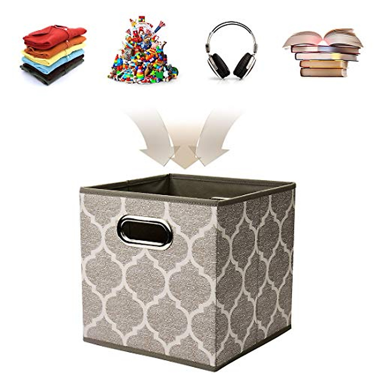 i BKGOO Cloth Storage Bins Set of 6 Thick Fabric Drawers Foldable Cubes Basket Organizer Container with Dual Metal Handles for Shelf Cabinet Bookcase Boxes Grey-Brown 10.5x10.5x11 inch