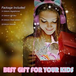 SVYHUOK Kids Headphones for Girls Children Teens,Cute Cat Ear Wired Headphones Microphone 3.5mm Jack, Over On Ear Headset for School Birthday Xmas Gift (Princess Pink)