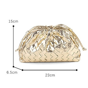 Autumnwell Women Dumpling Crossbody Bag Cloud Evening Bag Sparkly Clutch Purses Drawstring Strap Ruched Shoulder Bag-gold