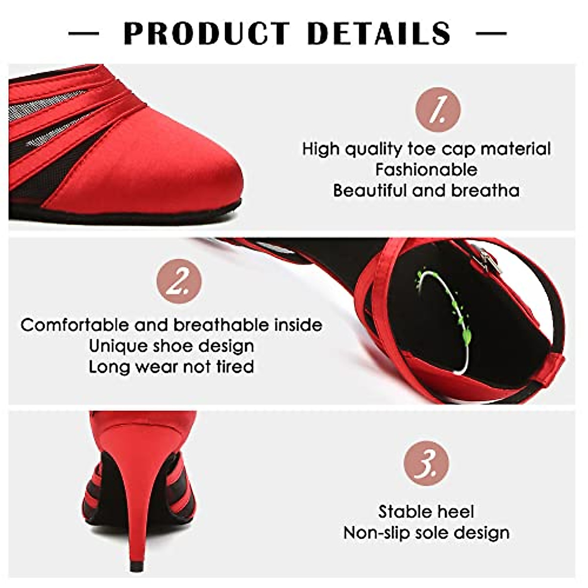 TINRYMX Women Latin Dance Shoes Closed Toe Salsa Tango Performance party ballroom Dance Shoes,YCL189-Red-8.5CM,US 7.5