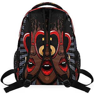 African American Women Kids Backpack for Boys Girls, 16 Inch School Backpack African Woman Bookbags Elementary School Bag Travel Laptop Backpacks Casual Daypack