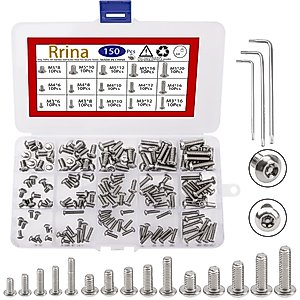 Rrina 150Pcs 304 Stainless Steel Button Head Torx Security Screws Tamper Resistant Screw Assortment Set, M3 M4 M5 with 3 Wrench(T10 T20 T25)