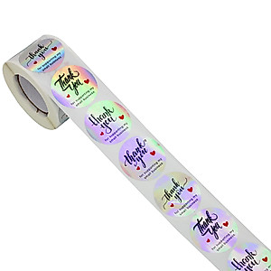 PPNZQAUT 500pcs Rainbow Holo Thank You Stickers 4 Designs 1" Thank You for Supporting My Small Business Stickers Holographic Thank You Business Stickers Roll Small Thank You Labels for Business
