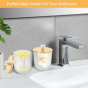 Jenseits 2PCS Qtip Holder Bathroom Set, Clear Glass Apothecary Jars with Lid and Cotton Ball Round Pad Holders for Bathroom Vanity Storage and Organization, Farmhouse Bathroom/Home Decor
