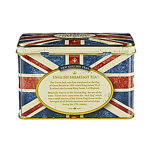 New English Teas Union Jack Tea Tin with 40 English Breakfast Teabags, British Souvenir
