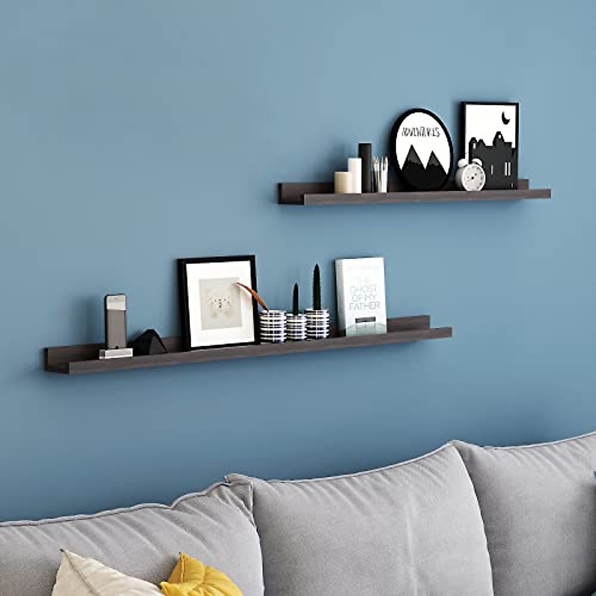 JOLLYMER Floating Shelves for Wall Collage, Picture Ledge Shelves, 48-inch, Set of 2, Espresso