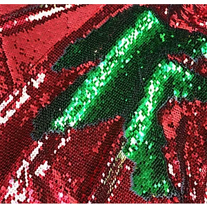 Sequin Fabric Sensory Wall 5mm High Density Reversible Sequin Fabric for Kids Fabric by The Yard Christmas Colors（1 yd, Red to Green