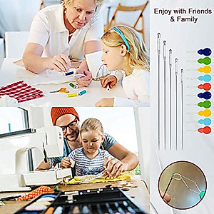 Large-Eye Needles for Hand Sewing, 50pcs Premium Large Eye Sewing Needles with Threaders and Storage Tube 5 Size Large Eye Pointed Stitching Needles for Stitching Crafting Projects and Embroidery