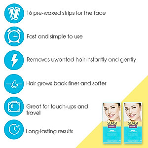 Surgi Facial Wax Strips, 2 sizes for Unwanted Facial Hair Removal, 2 pack