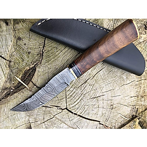 Perkin 7.5 Inches Damascus Steel Hunting Knife With Sheath SK900