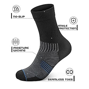 PAPLUS Compression Running Sock for Men and Women 3 Pairs, Cushioned Athletic Crew Socks with Arch Support