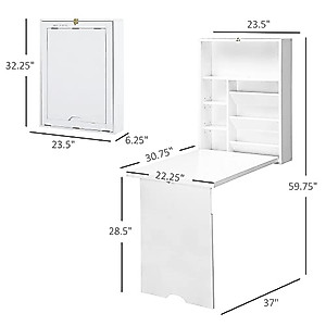 HOMCOM Compact Fold Out Wall Mounted Convertible Desk with Storage, White