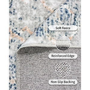 Ruggnovea 8x10 Area Rugs 8x10, Machine Washable Area Rugs for Living Room, Blue Teal Area Rug with Non Slip Dots for Bedroom, Low Pile Carpet with Modern Stripe Printing, Fade Resistant Area Mats