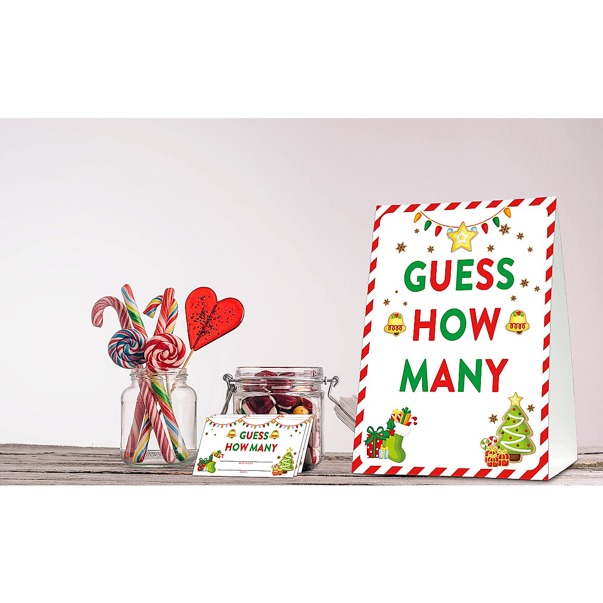 Christmas Bridal Shower Game Sign and Card, Christmas Guess How Many Party Game Set, 1 Sign With 50 Guess Tickets –LK-016
