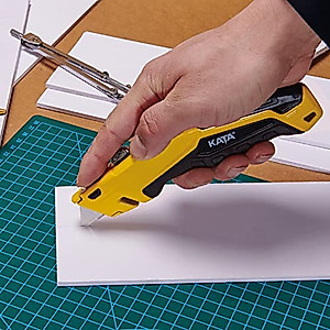 KATA 2Pack Utility Knife Box Cutter Retractable Folding Razor Knife Set Heavy Dudy Safety Cutter, 10pcs SK5 Sharp Blades Included, Yellow