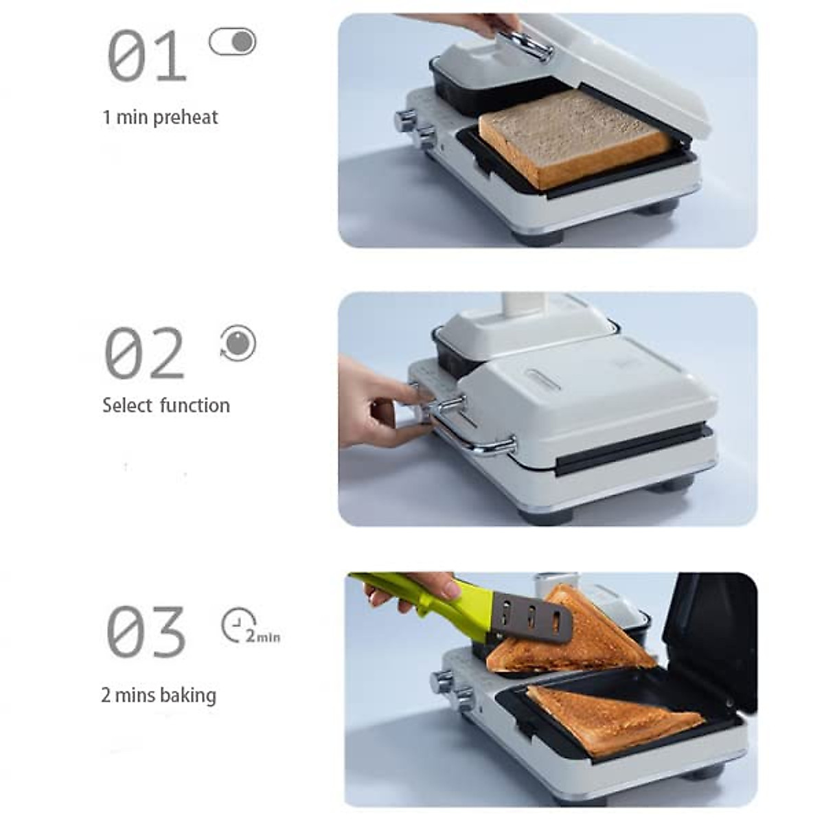 Joydeem 4-in-1 Breakfast Station, Multifunctional Breakfast Maker, Sandwich Maker with Egg Boiler, Panini Press Grill , Waffle Maker & Steamer, 2 Individual Portions, Nonstick,1000W, White