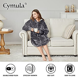 CYMULA Wearable Blanket Hoodie, Oversized Giant Hoodie Wearable Blanket Sweatshirt for Adult, Sherpa Fleece Blanket Hoodie with Pocket for Women Men, Warm Cozy Blanket with Zipper Sleeves Gray