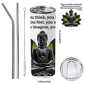Tumbler with Lid and Straw Black Buddha (1) thermos coffee travel mugcute cups 20 oz insulated tumbler for Daily Holiday Decor Gift coffee cup