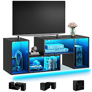 YITAHOME DIY TV Stand w/LED Strip, Modern Deformable Entertainment Center for 75/70/65/60/55/50/45 inch TVs, Gaming TV Consoles 2 Pieces Media Console Cabinet for 300lbs for Living Room, Black