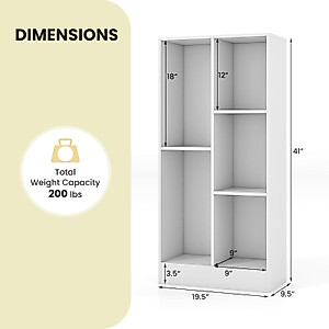 Costzon 5-Cube Kids Bookshelf, 41” Tall Wooden Toy Storage Organizer for Books Toys, Montessori Toy Shelf, 3-Tier Storage Cabinet, Bookcase for Kids Room, Playroom, Nursery, Classroom (White)