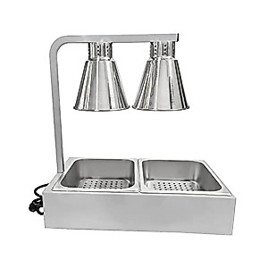 Portable French Fry Warmer Infrared Heat Lamp Warmer Food Holding Station with Dual Bulbs and Trays Commercial