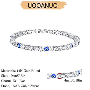 UOOANUO Evil Eye Bracelets for Women 18K Gold and Silver Filled with 4MM Cubic Zirconia Tennis Bracelet Evil Eye Jewelry
