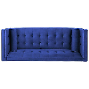 wirrytor Mid-Century Velvet Chesterfield Sofa Couch, Modern LoveSeats Sofa Furniture, Upholstered Button Tufted Couch with 2 Bolster Pillows for Living Room Apartment (Blue)
