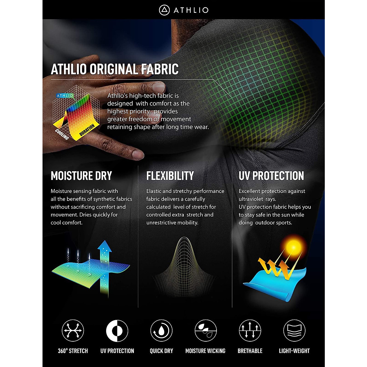 ATHLIO Men's UPF 50+ Long Sleeve Compression Shirts, Water Sports Rash Guard Base Layer, Athletic Workout Shirt, 3pack Black/Black/Black, Large