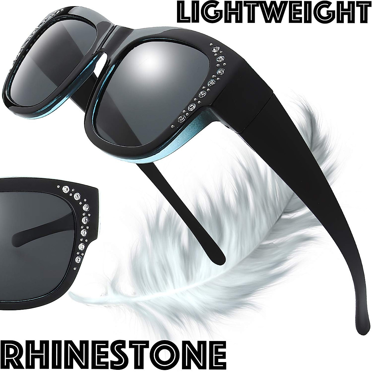 The Fresh High Definition Polarized Wrap Around Shield Oversized Sunglasses for Large Glasses - Gift Box Package (F5607RP02-Crystal blue/Black Paint for Large Glasses, Grey)