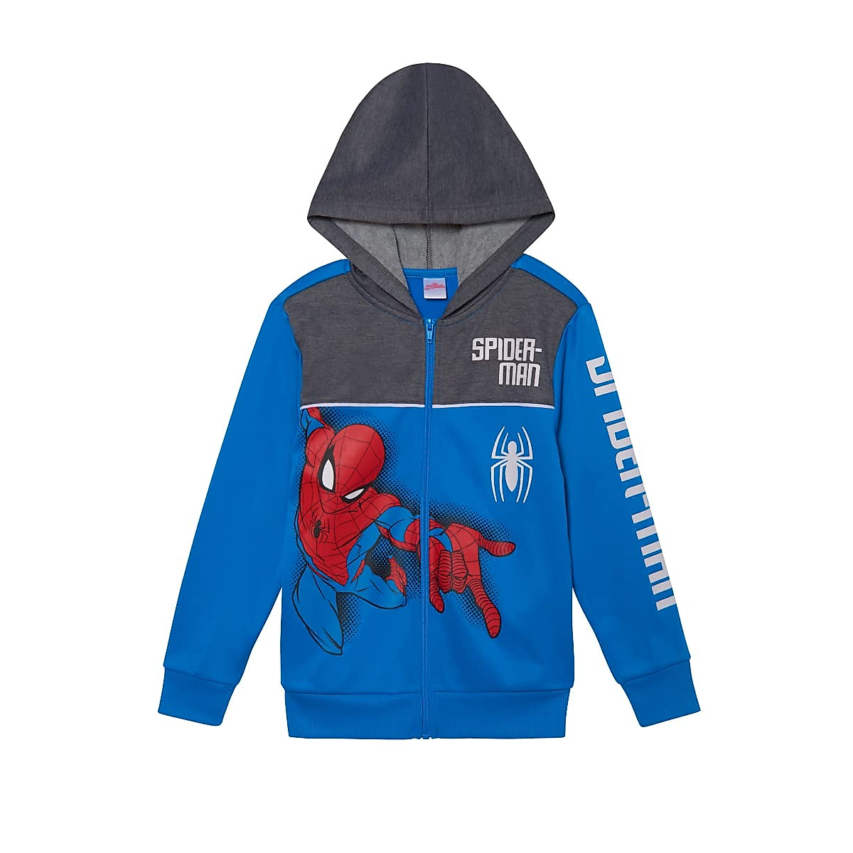 Marvel Spider-Man Boys 3-Piece Fleece Pants Sets, Spiderman Zip-Up Hoodies, T-Shirts, and Pants Sets for Boys (Peter Parker Blue, 8)