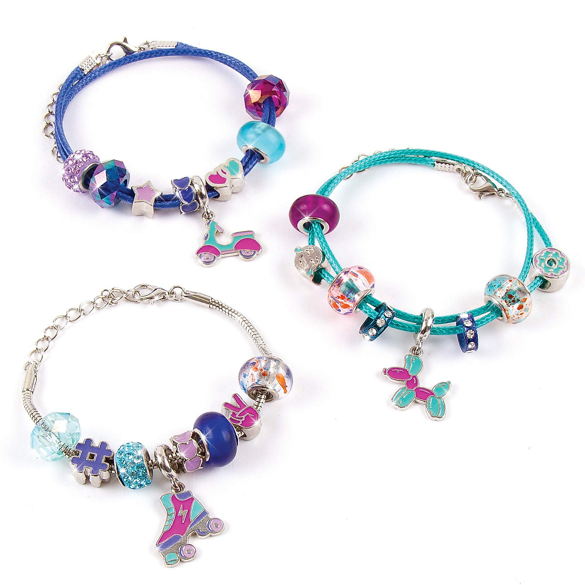 Make It Real - Halo Charms Bracelets True Blue - DIY Charm Bracelet Making Kit - Friendship Bracelet Kit with Beads, Charms & Cord - Arts & Crafts Bead Kit for Girls - Makes 3 Bracelets