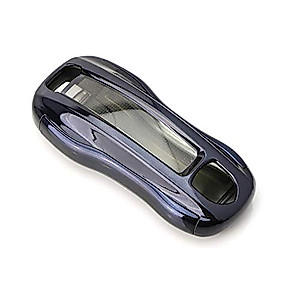 iJDMTOY Glossy Black TPU Key Fob Cover w/Button Cover Panel Compatible With Porsche 2017-up Panamera, 2019-up Cayenne Gen2 Smart Key