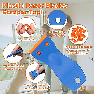 TECKWRAP Plastic Razor Blades Scraper Tool, 2-Pack with 100 Double-Edged Plastic Scraper Blades for Adhesive Vinyl Removal on Car Windows, Glass, Labels, Mugs, and More (Blue)