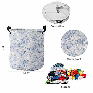 Laundry Basket Spring Blue Hydrangea Floral White,Waterproof Collapsible Clothes Hamper Pastoral Aesthetic Flower,Large Storage Bag for Bedroom Bathroom