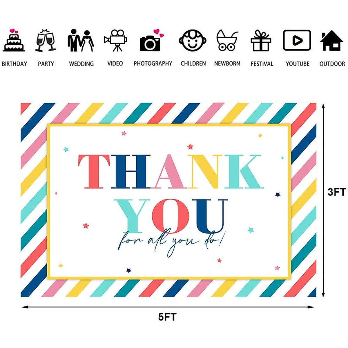 Ticuenicoa 5×3ft Thank You Banner Labor Day Thanks for All You do Father Staff Teachers Professors Doctors Backdrop National Nurses Day Photography Background Grad Retirement Party Supplies