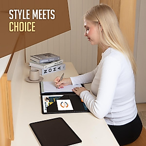 STYLIO Padfolio Portfolio Folder Binder – Interview Resume Legal Document Organizer & Business Card Holder – w/ Letter-Sized Writing Pad - Handsome Piano Noir Faux Leather Matte Finish & Accent Stitch