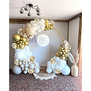 134pcs White Sand and Gold Balloons Arch Garland Kit, 18/12/10/5inch White Gold Balloons for Baby&Bridal Shower, Birthday Party, Wedding, Grad, Anniversary Party