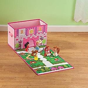 Fox Valley Traders Personalized Foldover Toy Box with Play Mat, Pink Castle